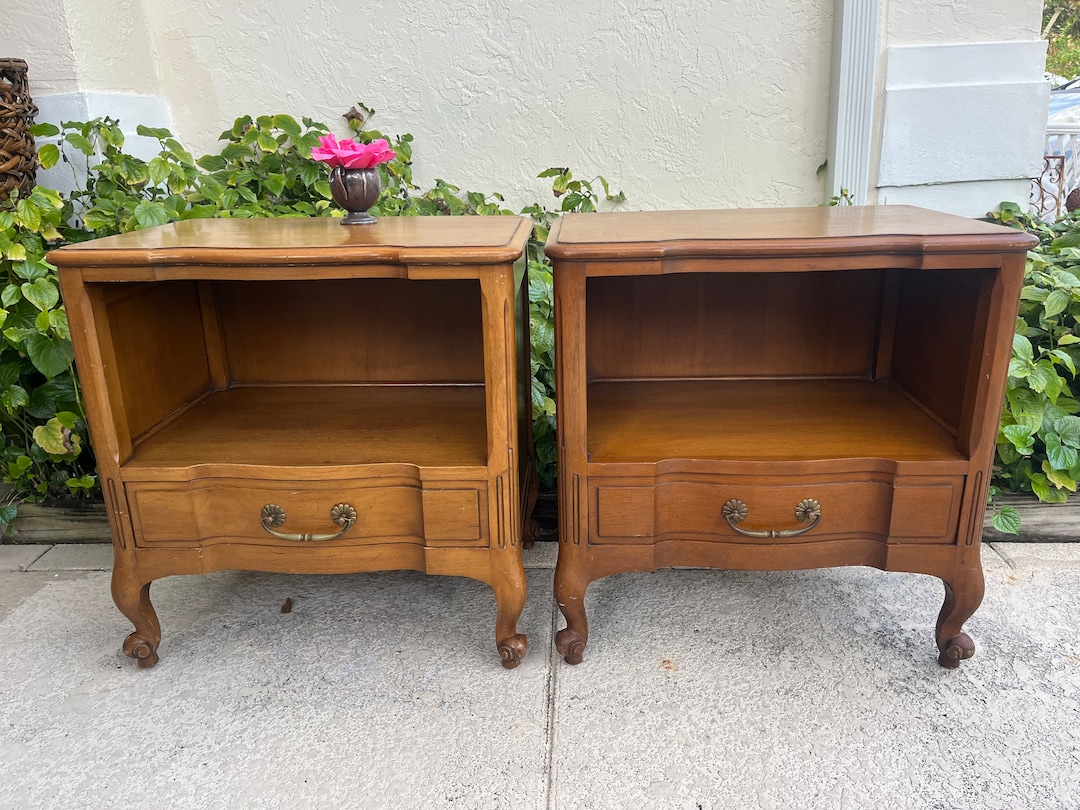 John Stuart Nightstands, Widdicomb French Provincial Nightstands by John Stuart, A Pair of ...