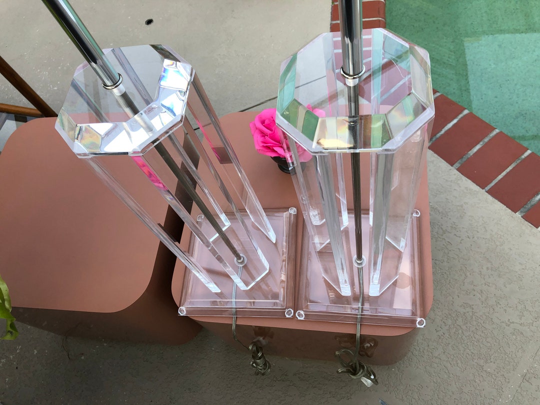 VINTAGE LUCITE LAMPS Pair of Mid Century Modern Lucite Lamps 34 Tall ...