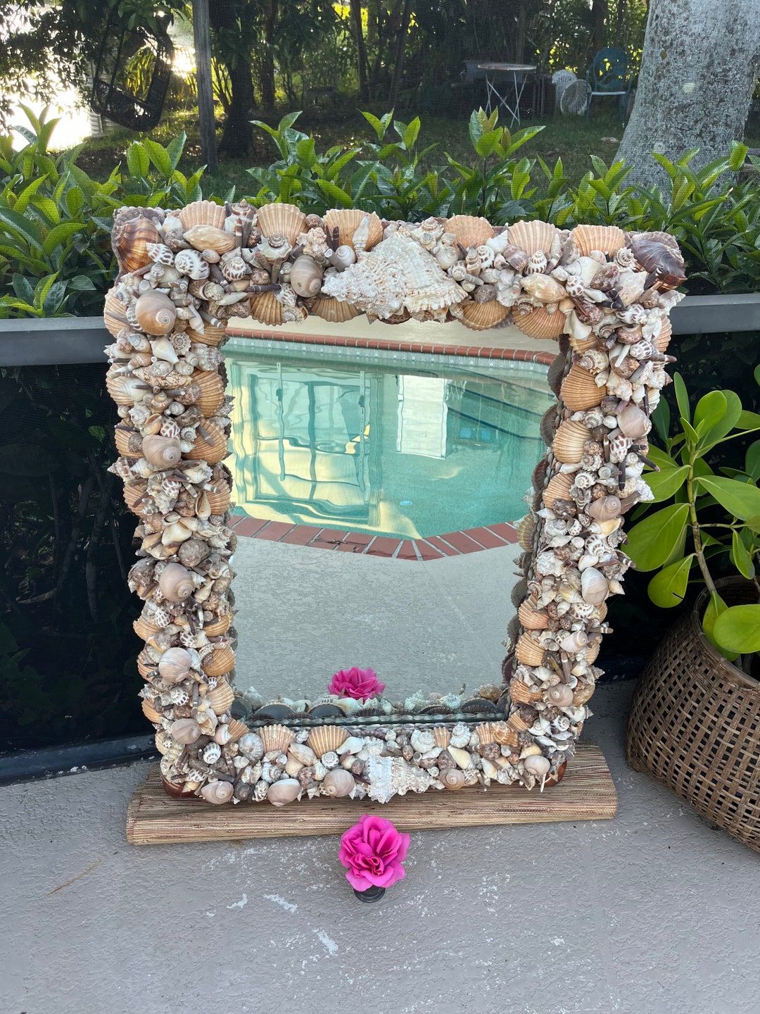 LARGE SEASHELL MIRROR, Mid Century Shell Encrusted Mirror, 42" Tall ...