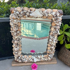 LARGE SEASHELL MIRROR, Mid Century Shell Encrusted Mirror, 42 Tall ...