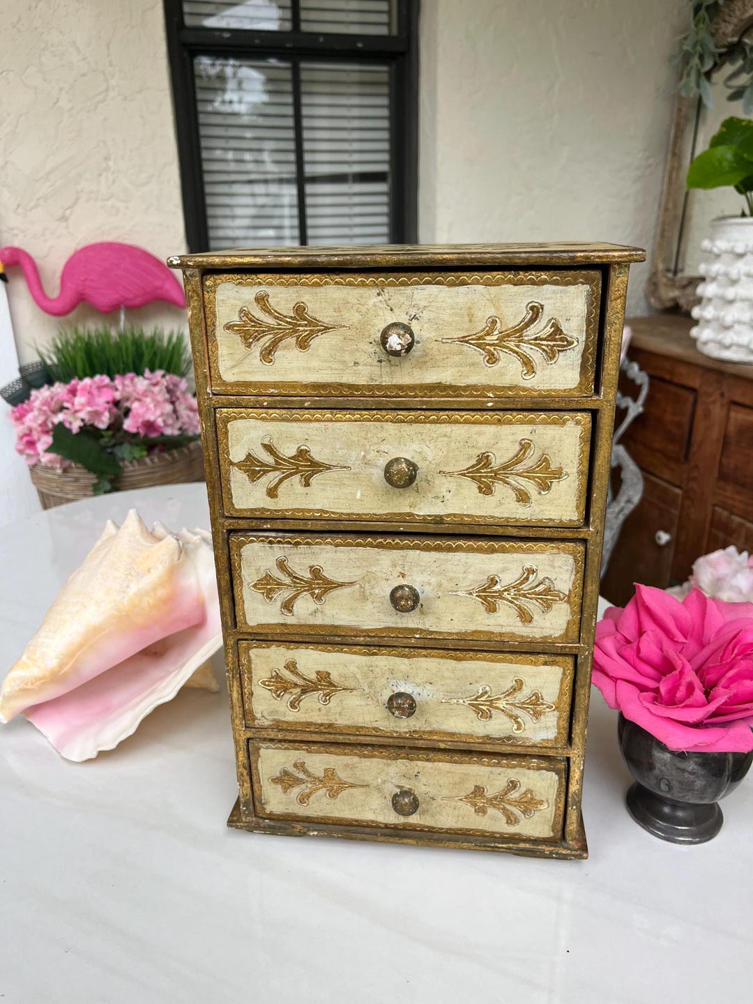 Gold Gilt Florentine Italian Jewelry Box, Vintage Italian Wooden ...