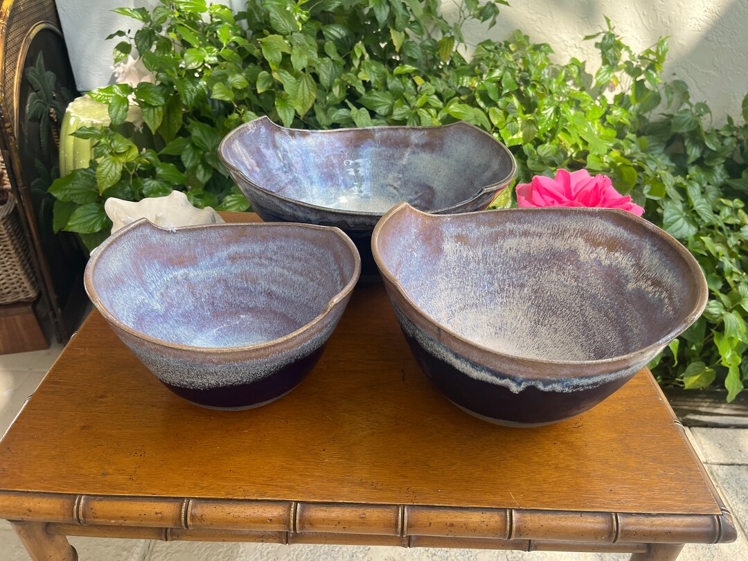Vintage Large Studio Pottery Bowls Set of 3, Sculptural Pottery Bowls ...
