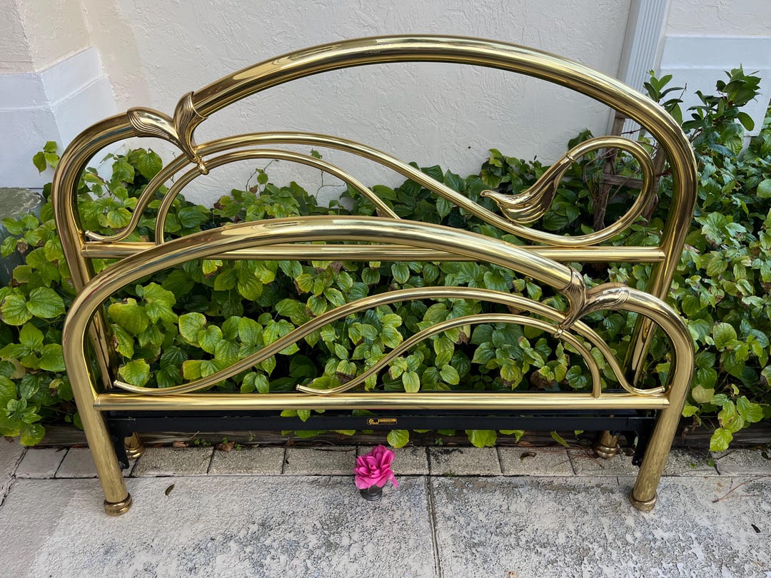 Full ART DECO BRASS Headboard and Foot Board J B Ross 1984 Brass Headboard, Brass Sculptural ...