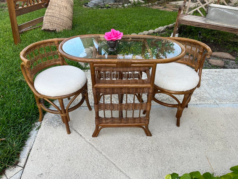 SOLD SOLD Bamboo Rattan Bistro Honeymoon Table Set, Vintage Bamboo ...