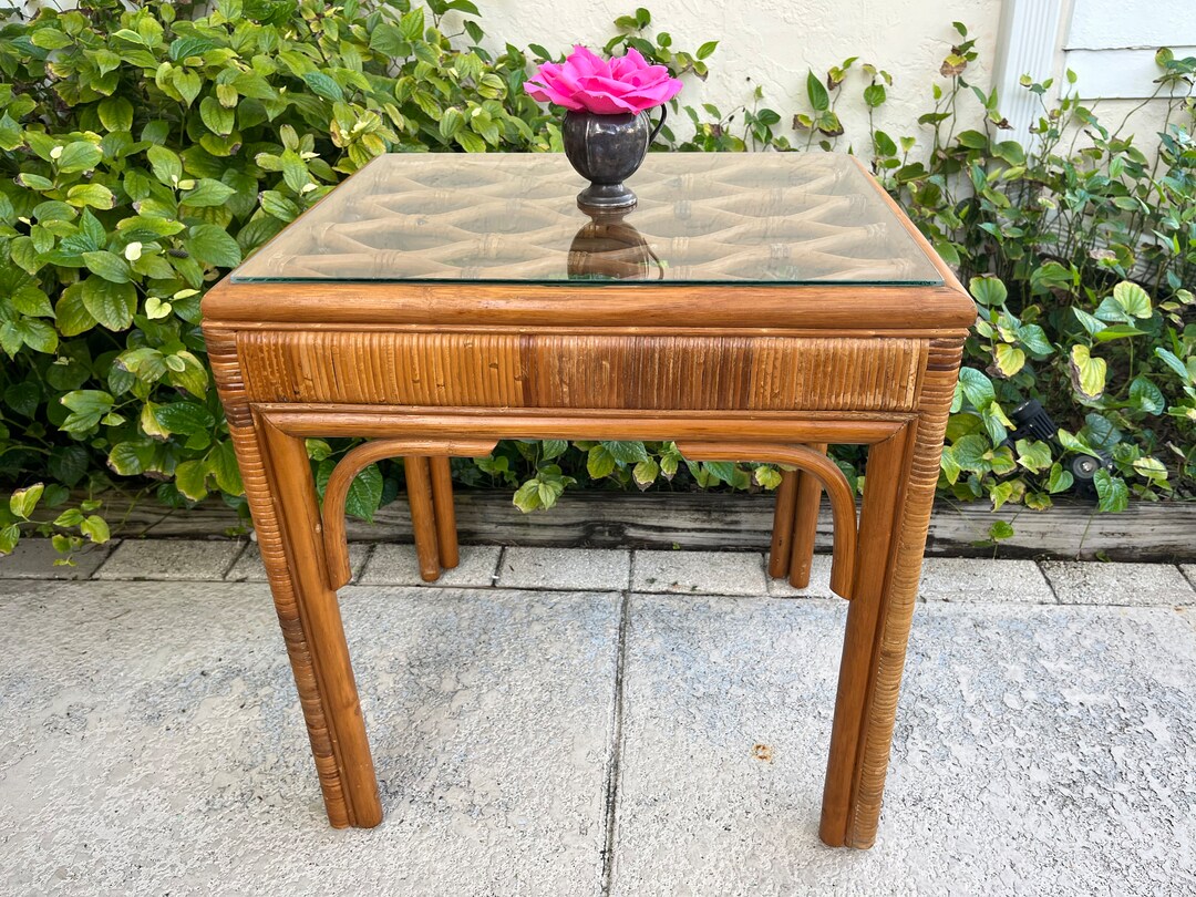 Bamboo Rattan Side Table Wrapped Rattan and Fretwork Side Table With ...