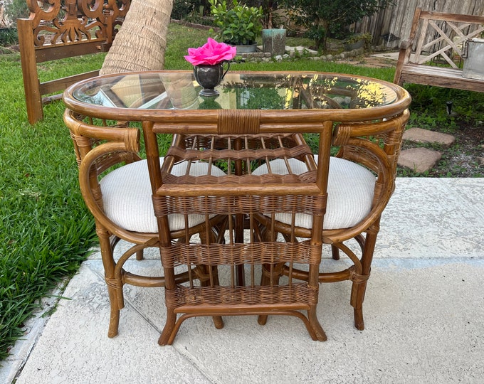 SOLD SOLD Bamboo Rattan Bistro Honeymoon Table Set, Vintage Bamboo ...