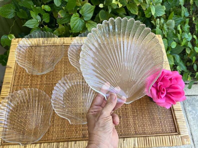 Set of 12 Glass Clam Plates and Large Glass Clam Shell Bowl 6 - Etsy