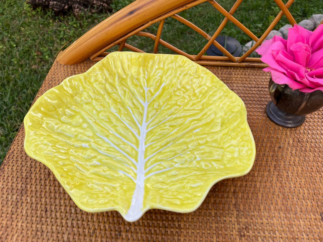 Vintage Yellow Cabbage Leaf Plate, Secla Bordallo Style Embossed ...
