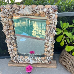 LARGE SEASHELL MIRROR, Mid Century Shell Encrusted Mirror, 42 Tall ...