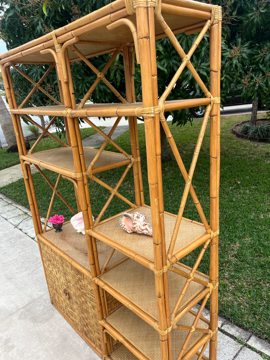 Rattan Etagere With Wrapped Rattan Doors Chippendale Style Fretwork ...