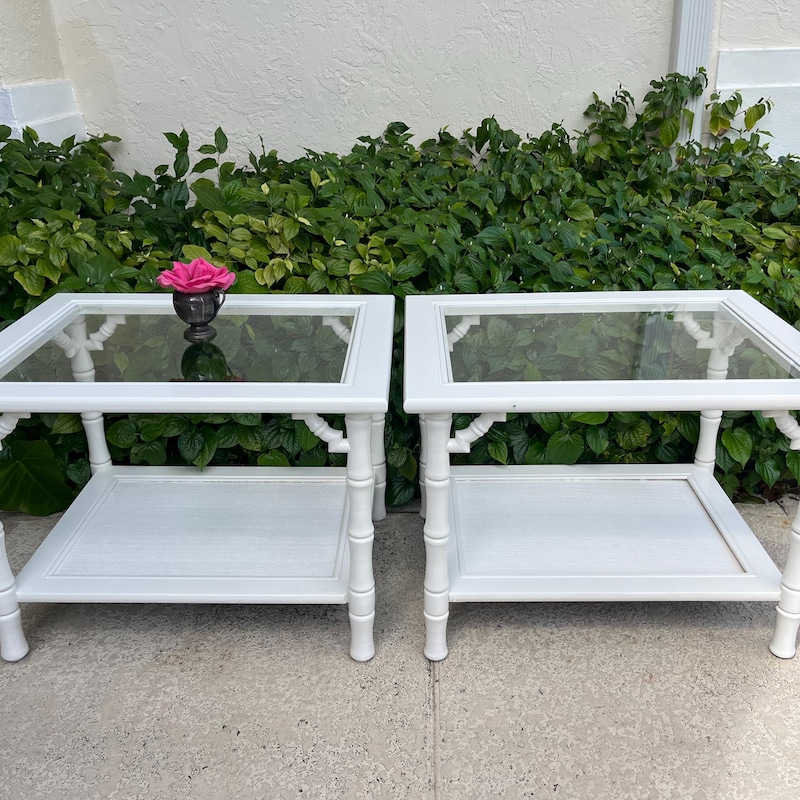 White Bamboo Side Tables - Etsy