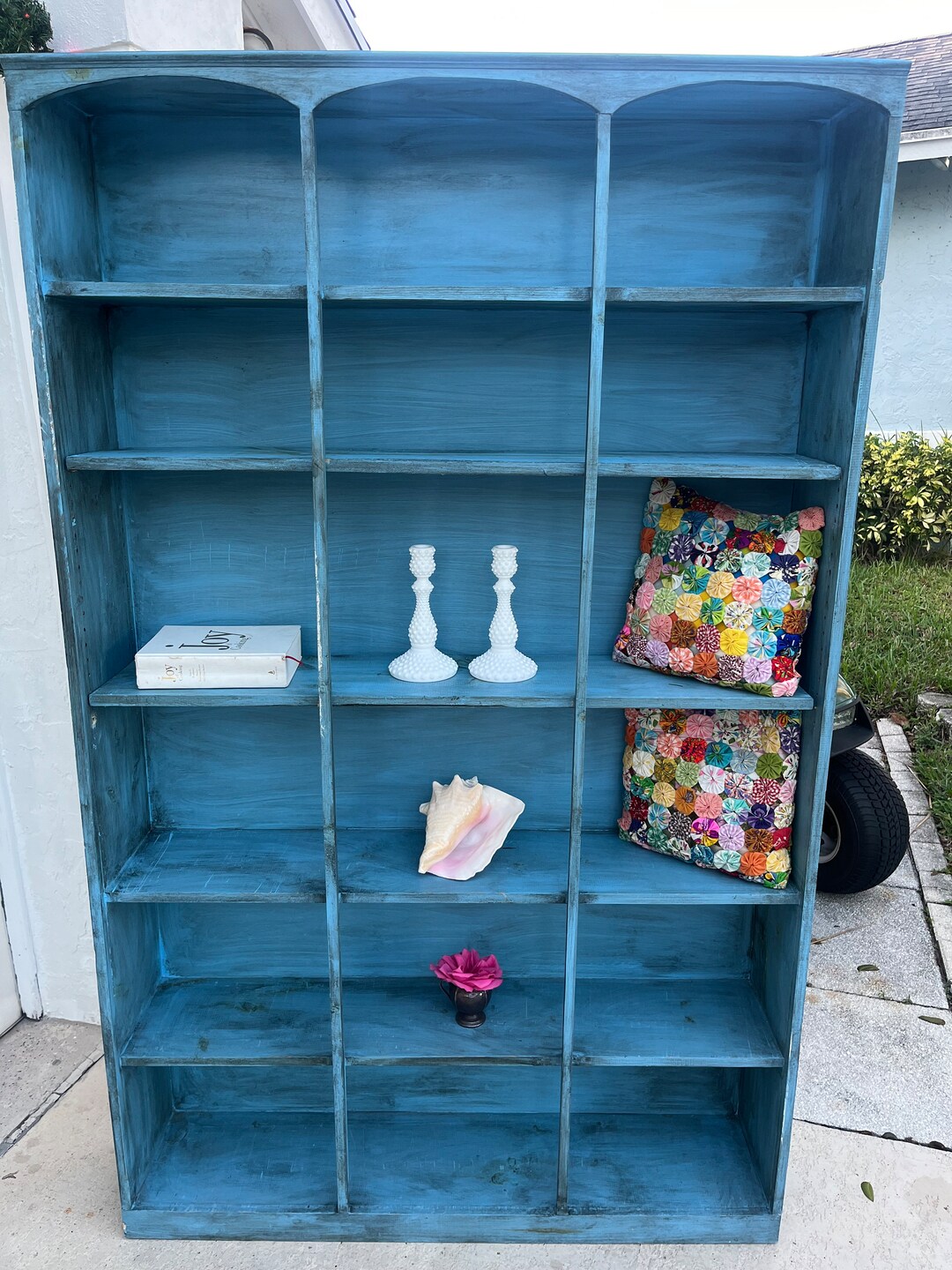 Farmhouse Cottage Bookshelf, French Country Blue Bookcase Hand Made 78 ...