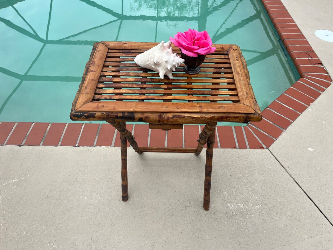 Tortoiseshell Bamboo Folding Table, Folding Bamboo Table, Burnt Bamboo ...