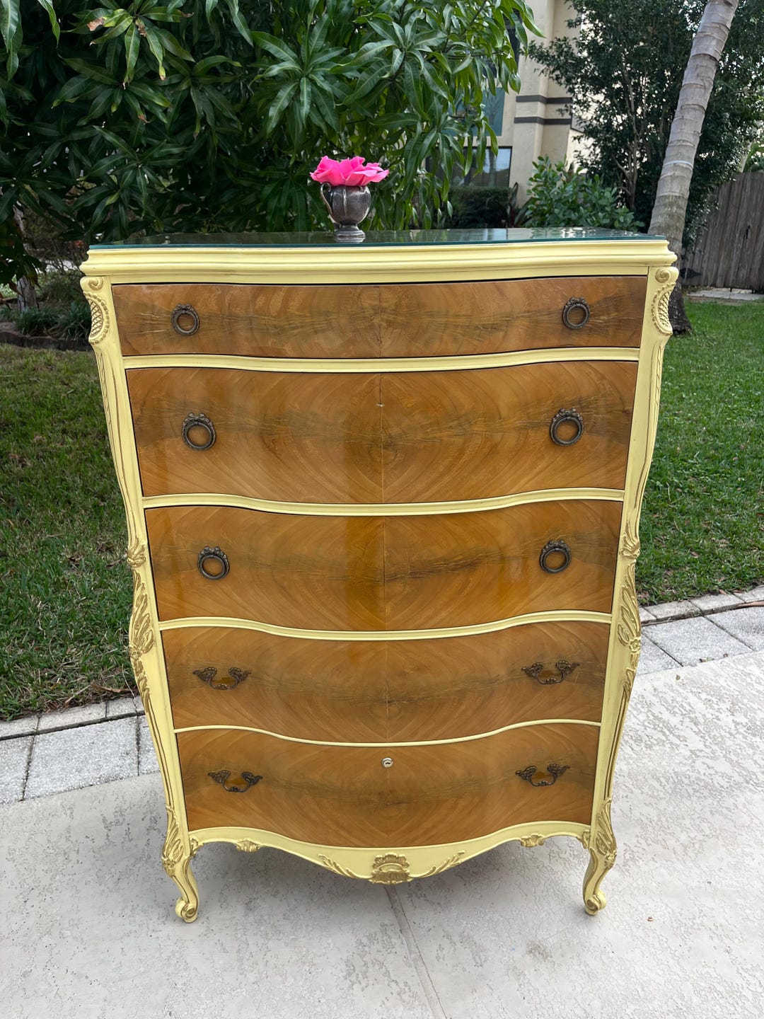 ROMWEBER FRENCH ROCOCO Louis Xv Fruit Satinwood Burl Highboy Dresser ...
