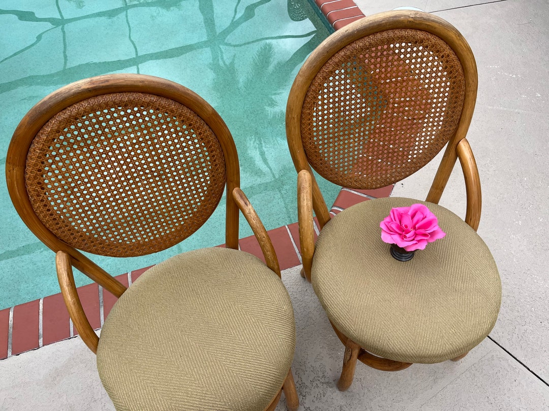 Pair Vintage Bentwood Bamboo Cane Back Chairs, Mid Century Modern Boho ...