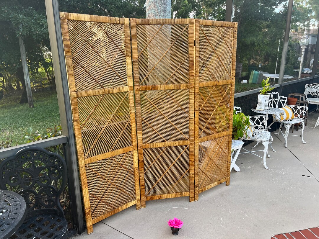 Rattan Woven Tri Fold Screen Wicker Folding Screen - Etsy