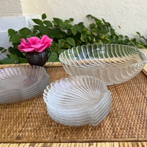 Set of 12 Glass Clam Plates and Large Glass Clam Shell Bowl, 6 Medium ...