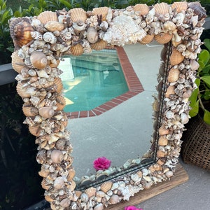 LARGE SEASHELL MIRROR, Mid Century Shell Encrusted Mirror, 42 Tall ...