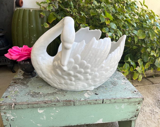 Vintage Swan Planter, Sweet Swan Cachepot, Large Ceramic Swan Cachepot ...