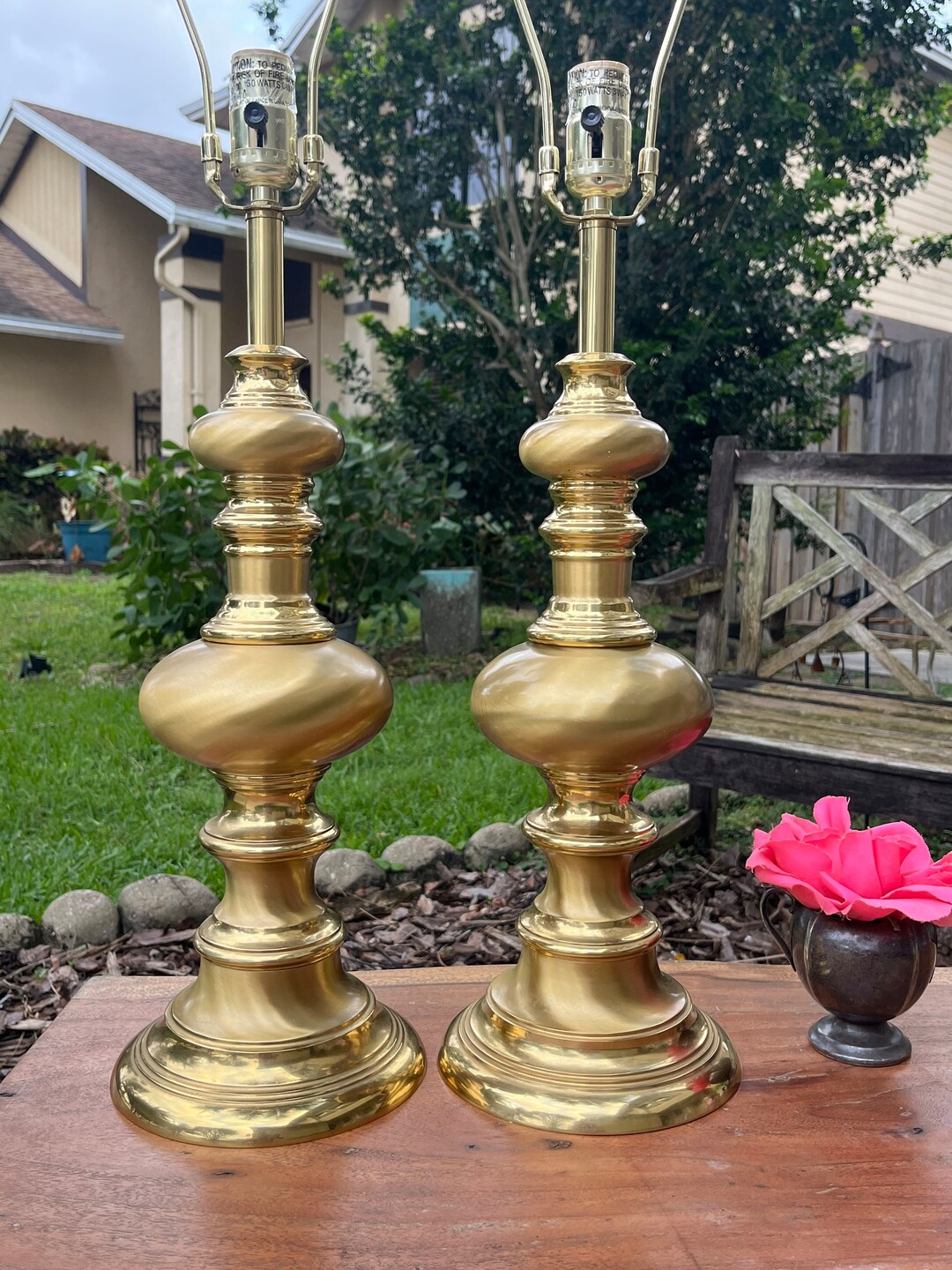 PAIR of Brass Turned Table Lamps, Vintage Brass Lamps, Beautiful Brass ...