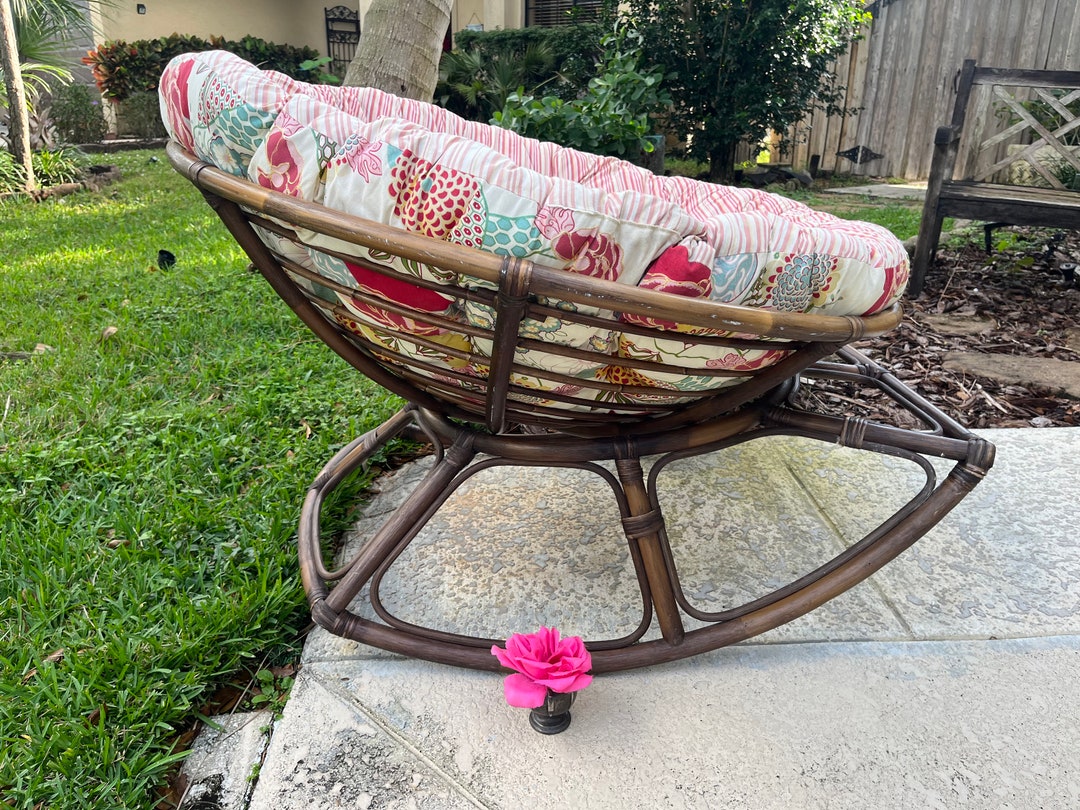 Papasan Rocking Chair, Vintage Papasan Chair and Reversable Cushion ...