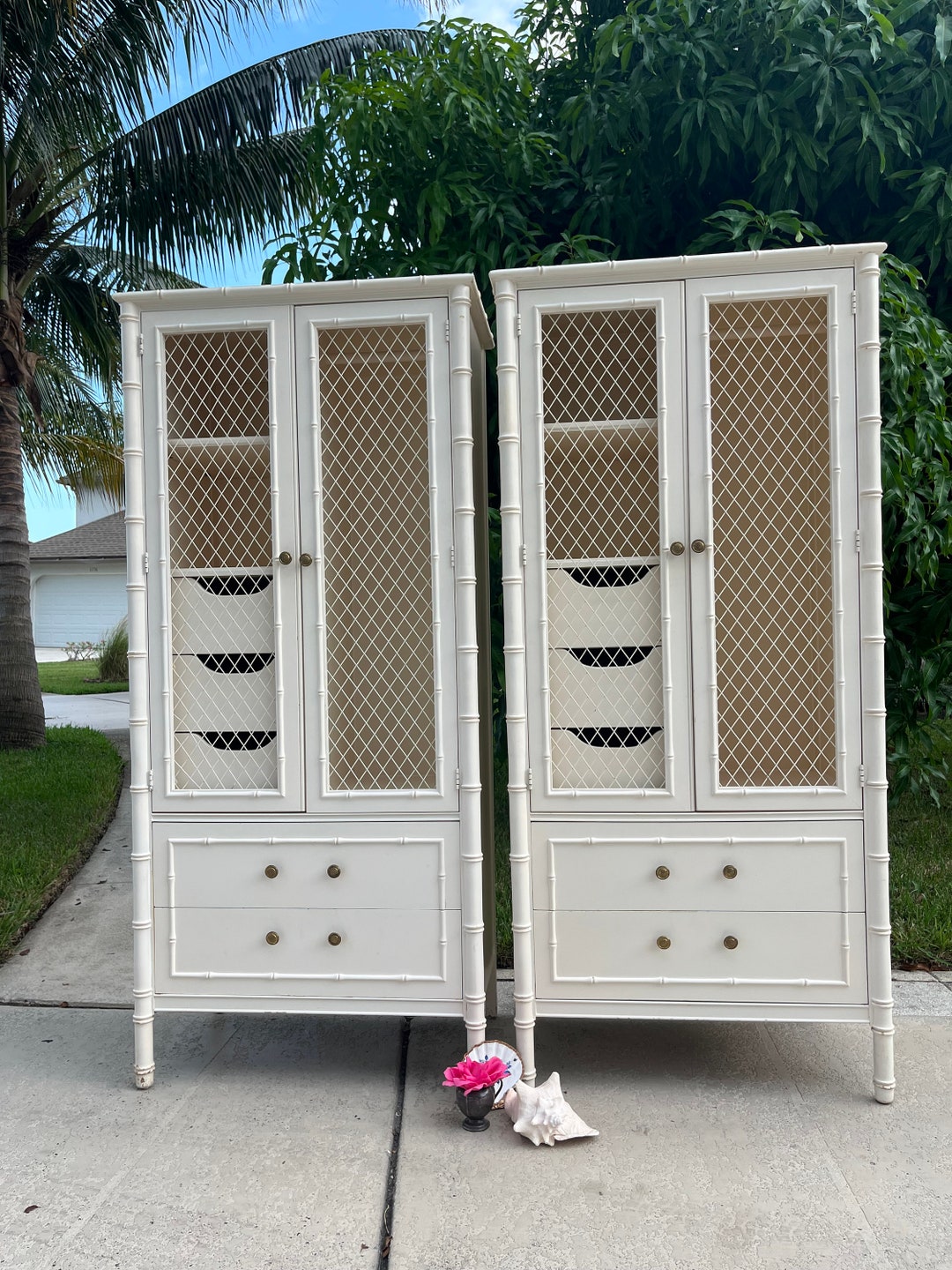 Sold...thomasville Faux Bamboo Armoire, Palm Beach Faux Bamboo Armoire ...