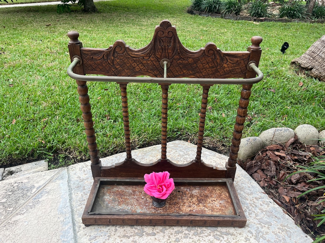 Antique Victorian Carved Umbrella Holder, Vintage Turned Umbrella Stand ...