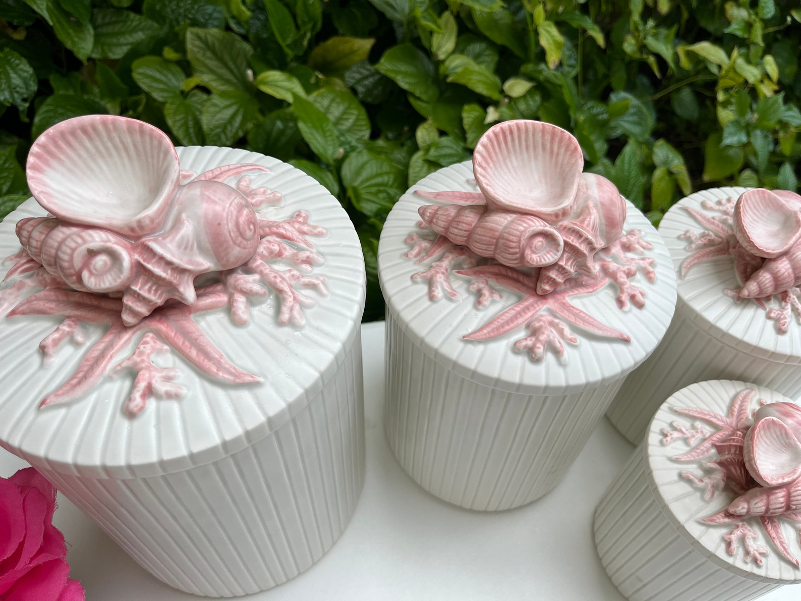 FITZ AND FLOYD Coquille Pink Shell Canisters Set of 4 - Etsy