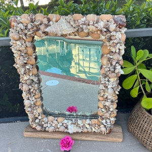 LARGE SEASHELL MIRROR, Mid Century Shell Encrusted Mirror, 42 Tall ...