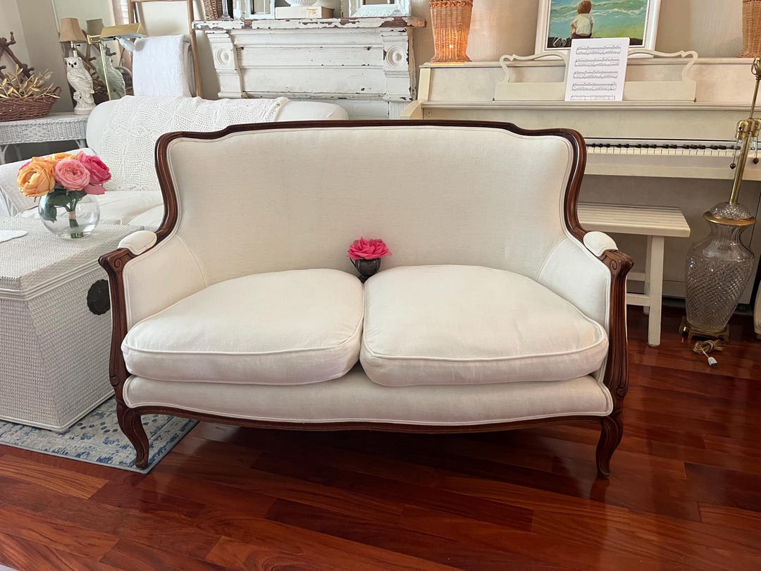 Vintage Louis XV French Provincial Settee Loveseat Carved Shabby Chic Sofa, Carved Floral Louis ...