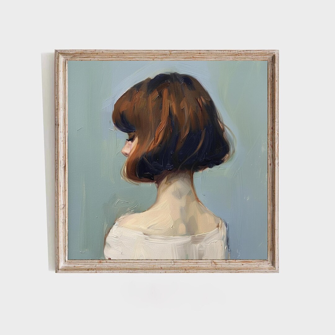 Auburn Bob Oil Painting: Minimalist Woman Portrait |digital & Physical ...