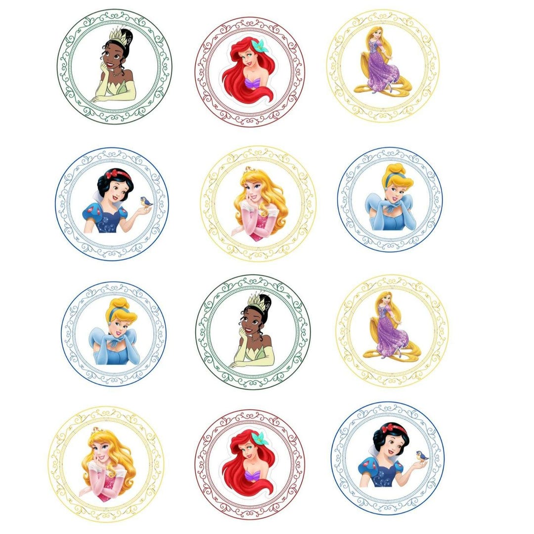 12 Disney Princess Edible Cupcakes Topper Decorations Birthday ...
