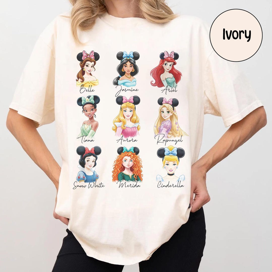 Princess Signatures Comfort Color Shirt, Animated Princesses Girl Trip ...