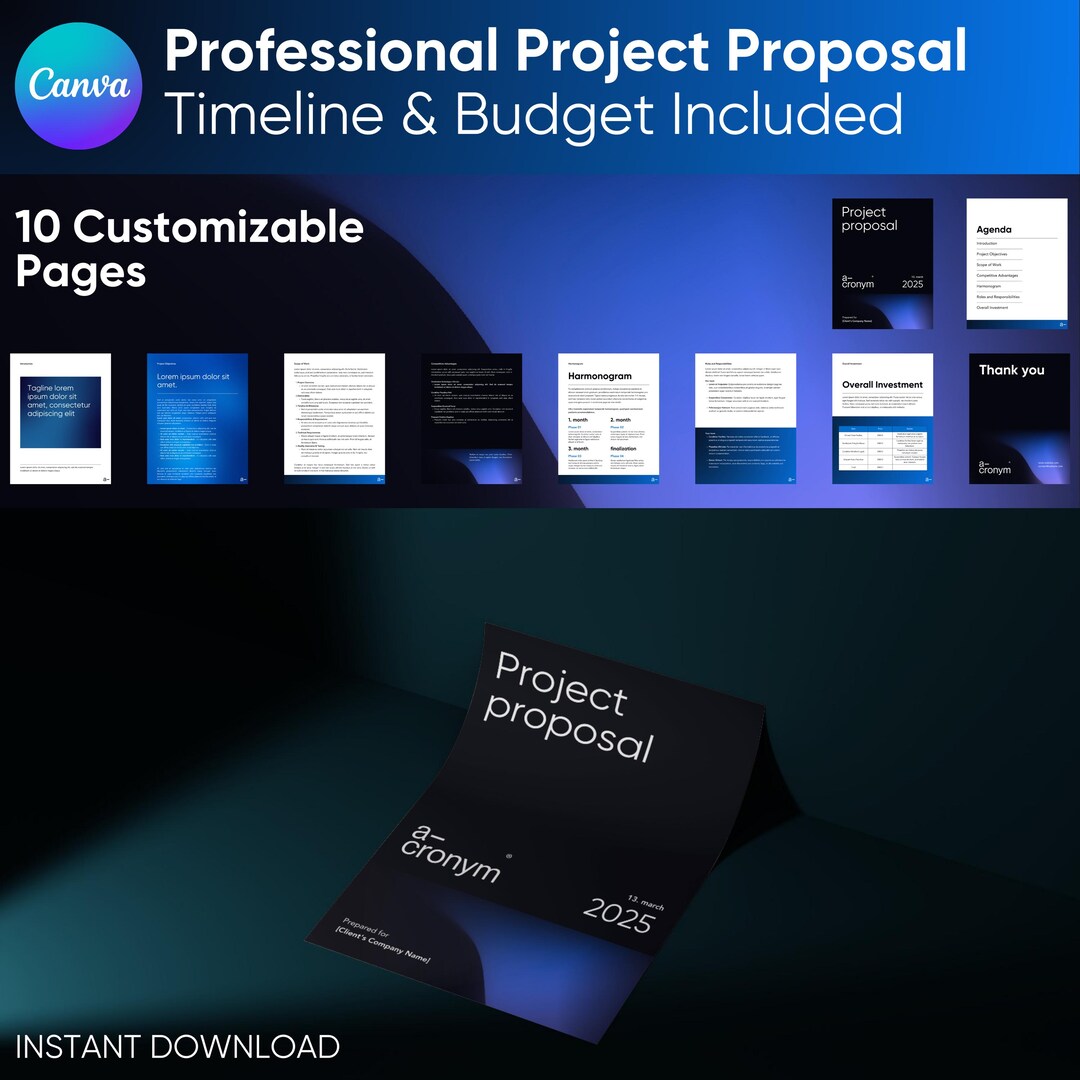 Complete Project Proposal Template | Professional Editable Canva PDF ...