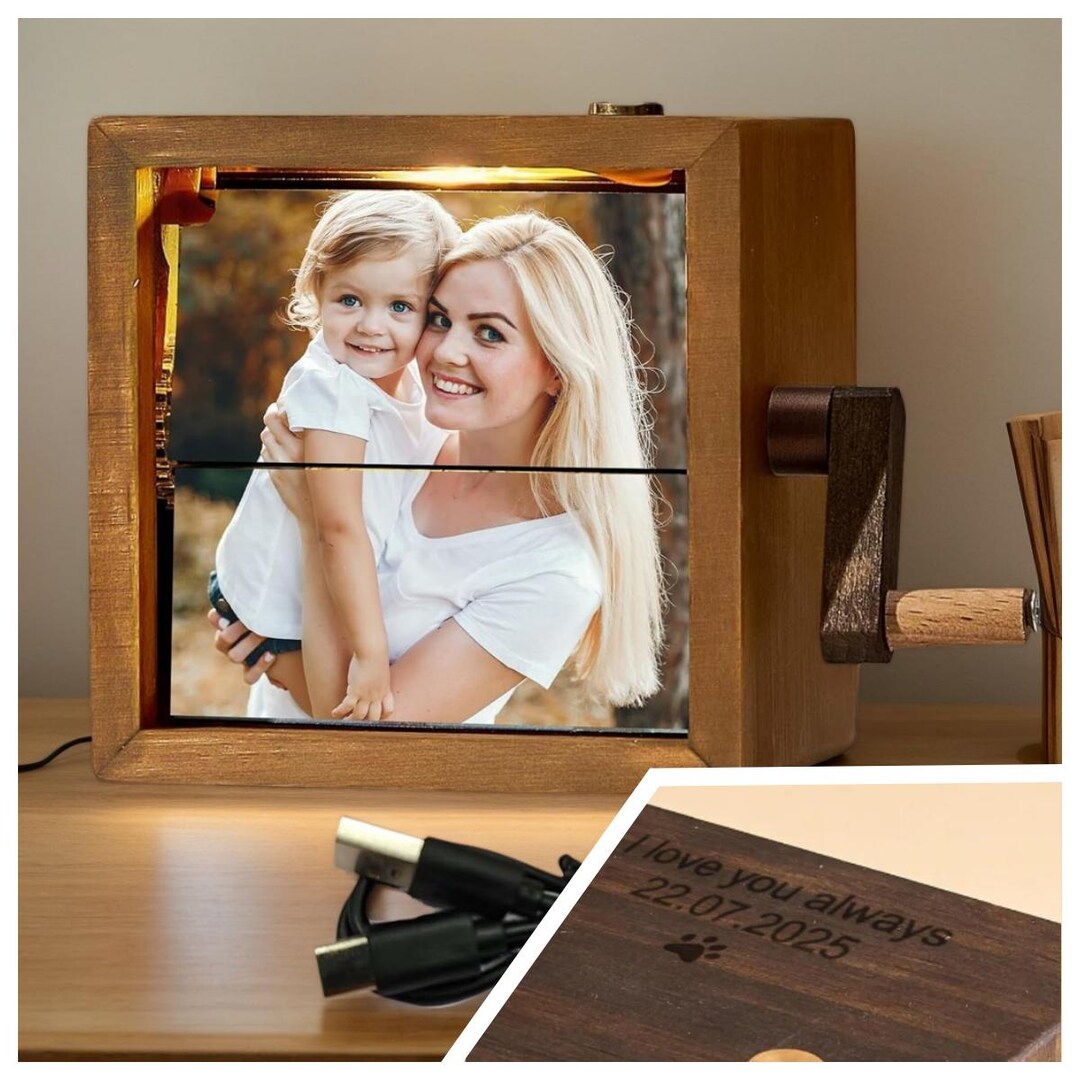 Custom Flip Animation Photo Frame, Personalized Wood Flip Photo ...