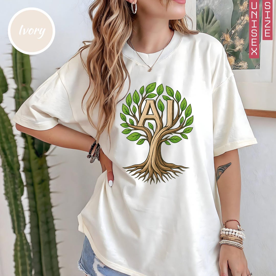 AI Tree of Knowledge Shirt, Nature Meets Tech Graphic Tee, Eco AI Art ...