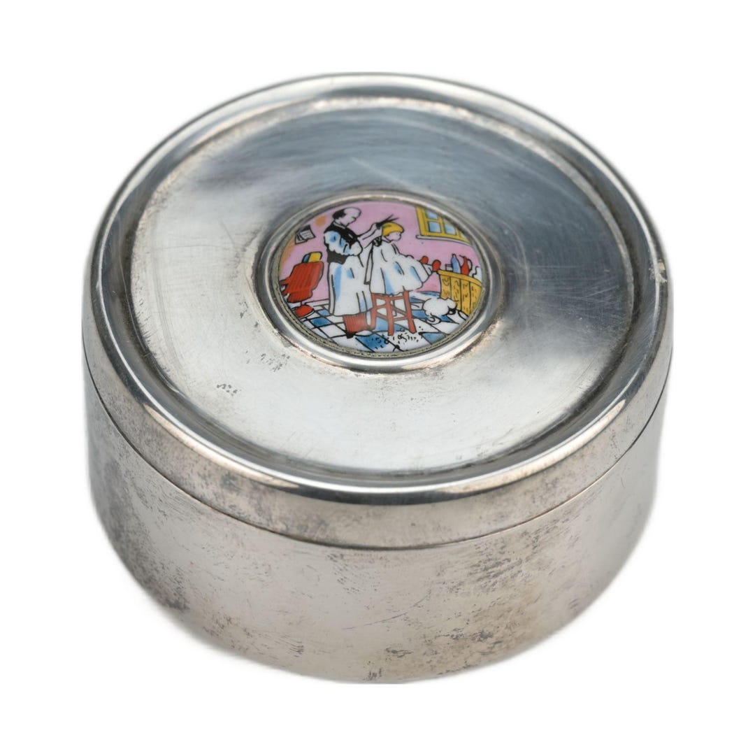 Vintage Silver Plate Enamel Trinket Box Portugal Topázio Cazenovia ...