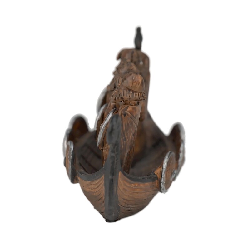 Viking Longship Boat Figurine With Three Warriors Wood Brown Miniature ...