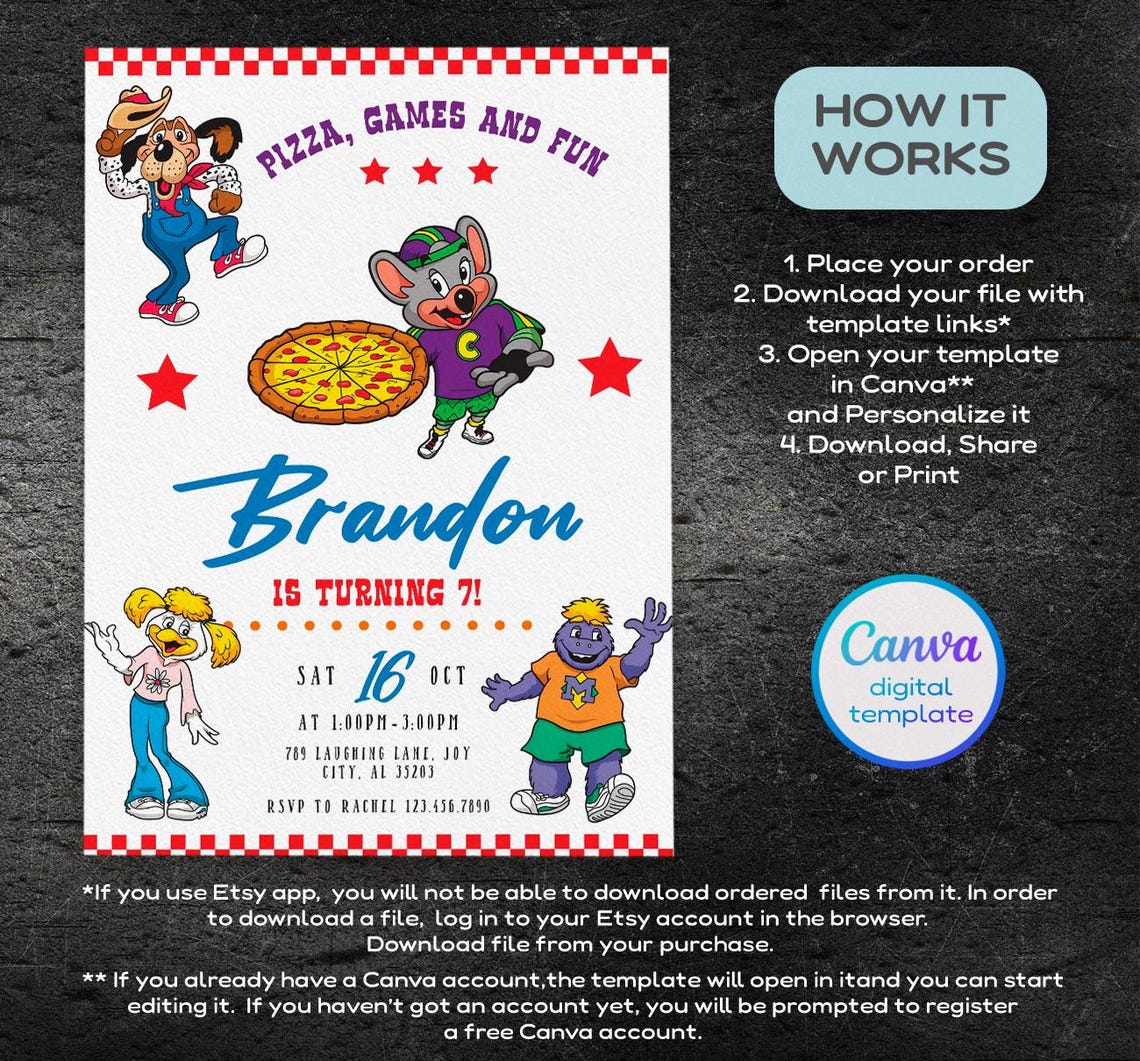 Chuck-e-cheese Editable Invitation, Printable Birthday Invite, Mouse ...