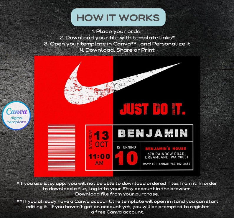 Printable Birthday Invitation, Boy Girl Birthday Invite, Editable Blue ...