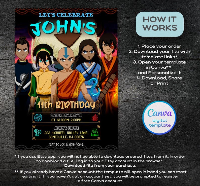 Editable Avatar Invitation Template, Avatar Anime Digital Invitation ...