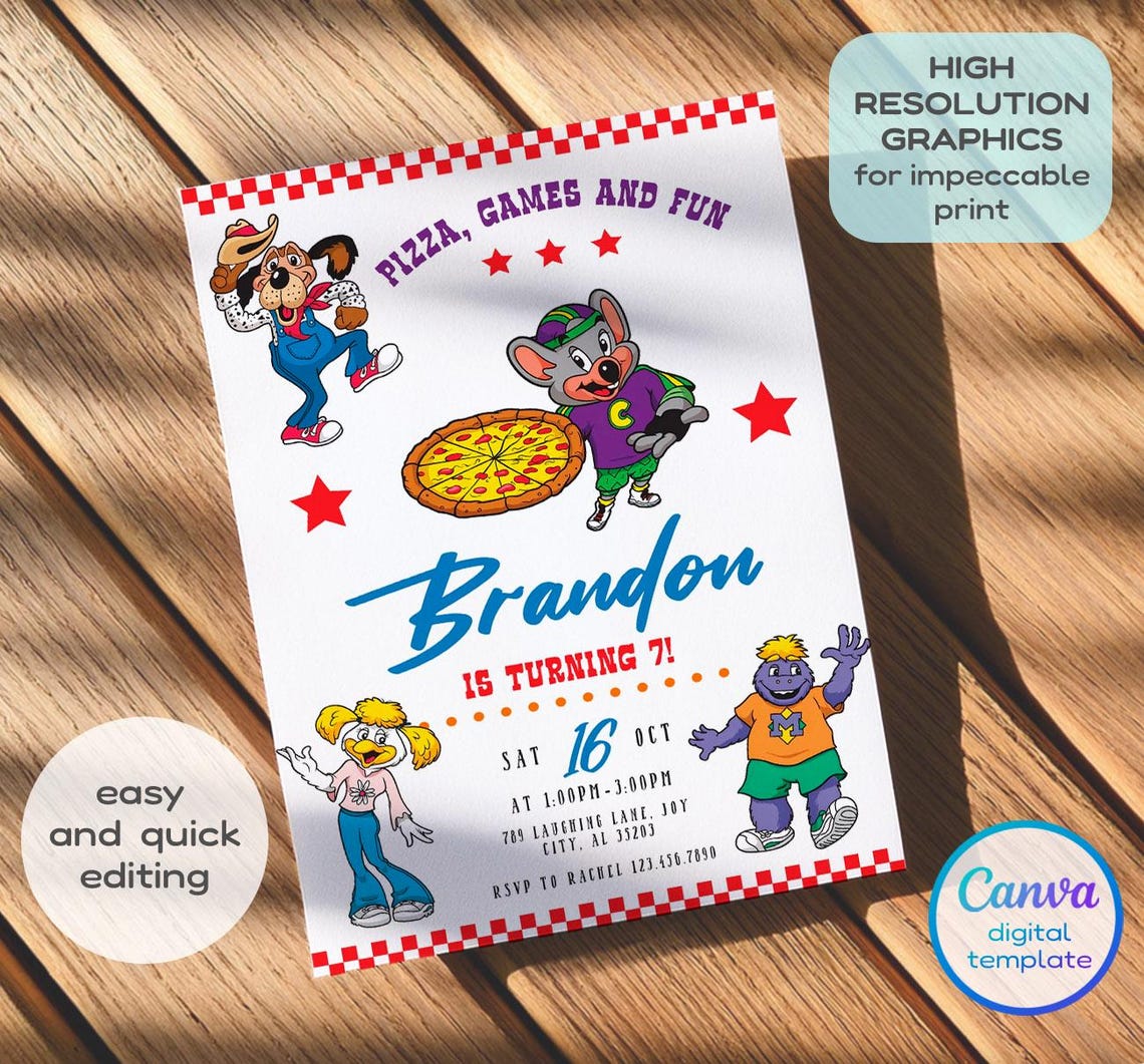 Chuck-e-cheese Editable Invitation, Printable Birthday Invite, Mouse ...