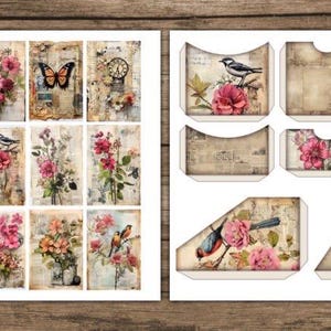 Vintage Floral Junk Journal Kit | Printable Ephemera | Scrapbook Tags ...