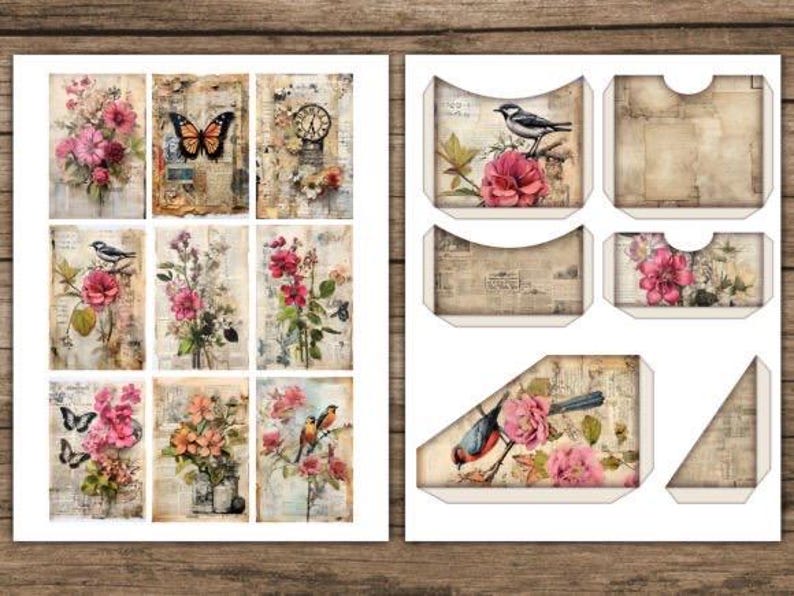 Vintage Floral Junk Journal Kit | Printable Ephemera | Scrapbook Tags ...
