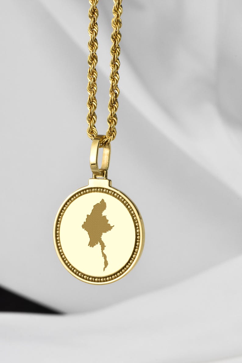 14K Solid Gold Myanmar Map Necklace, Personalized Travel Pendant - Etsy