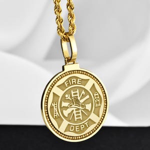 14K Solid Gold Firefighter Pendant, Fireman Gift, First Responder ...