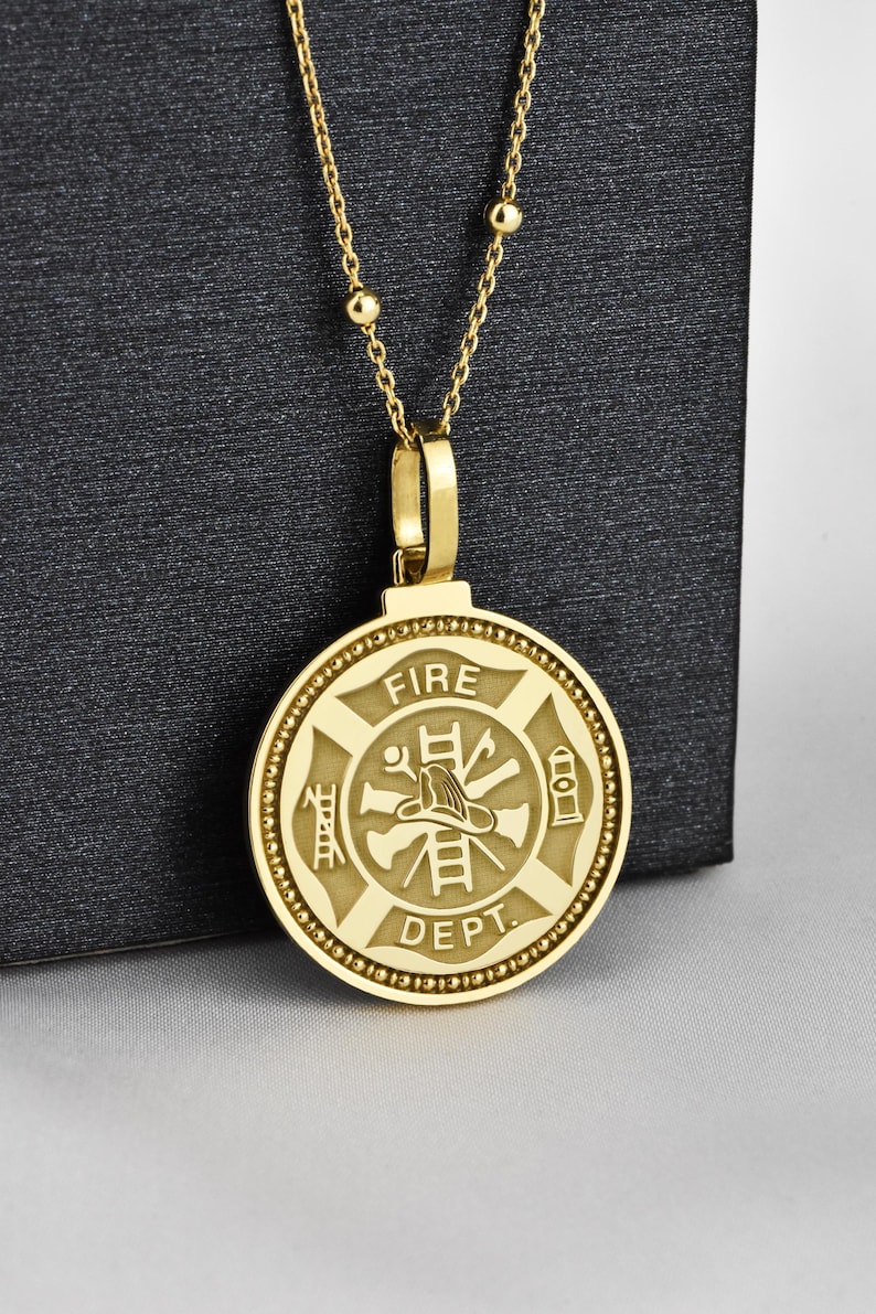 14K Solid Gold Firefighter Pendant, Fireman Gift, First Responder ...