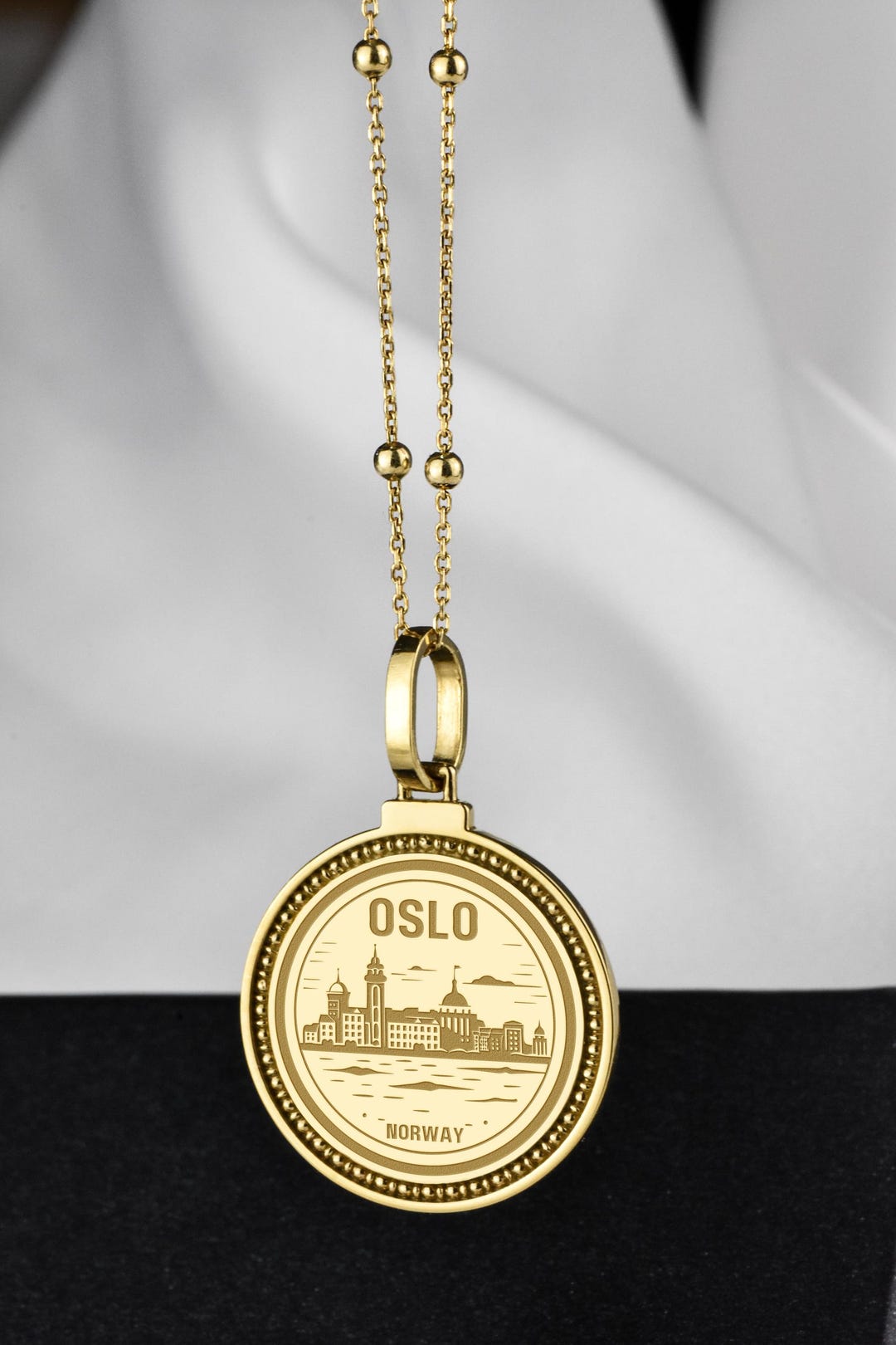 14K Solid Gold Oslo Necklace, City Pendant for Travelers, Norway ...