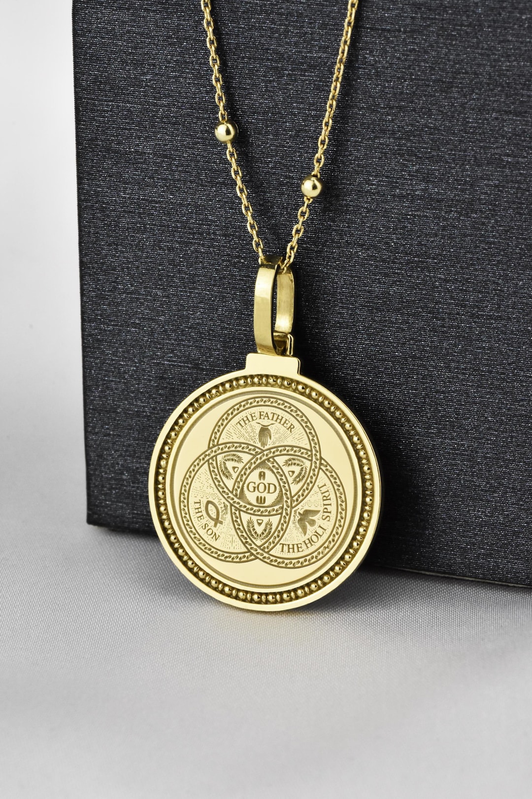 14K Solid Gold Holy Trinity Pendant: Father Son Holy Spirit Christian ...
