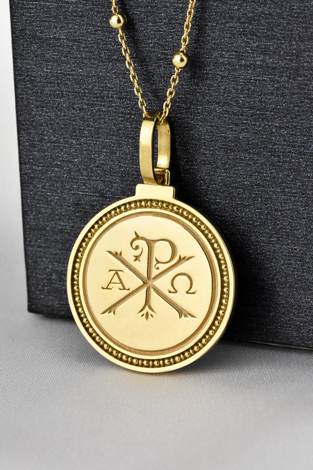 14K Solid Gold Chi Rho Cross Pendant, Christian Symbol Necklace ...